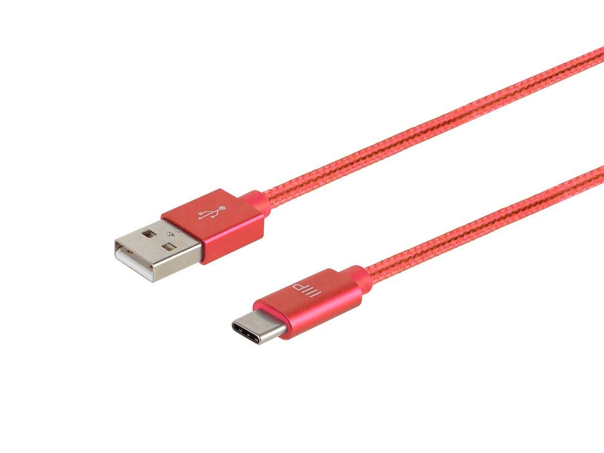 Monoprice USB 2.0 Type-C to Type-A Charge and Sync Nylon-Braid Cable - 1.5 Feet - Red, Fast Charging, Aluminum Connectors, Stay Synced - Palette Series