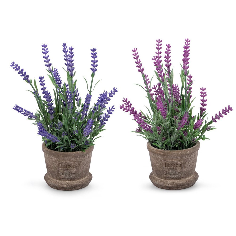 Artificial Flowers Plastic Lavender Arrangements in Pots for Decor (Purple)