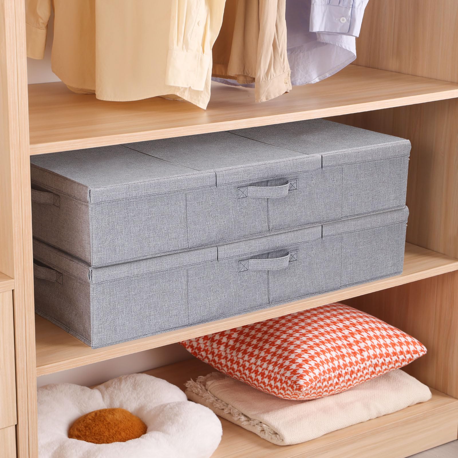 YheenLf Under Bed Storage Containers Bin with Lids Handle, Foldable Sturdy Storage Bags with Handles for Organizing Clothes, Shoes, Blankets, Pillows, Grey, 1 Pack, 23.6" L x 11.8" W x 5.9" H