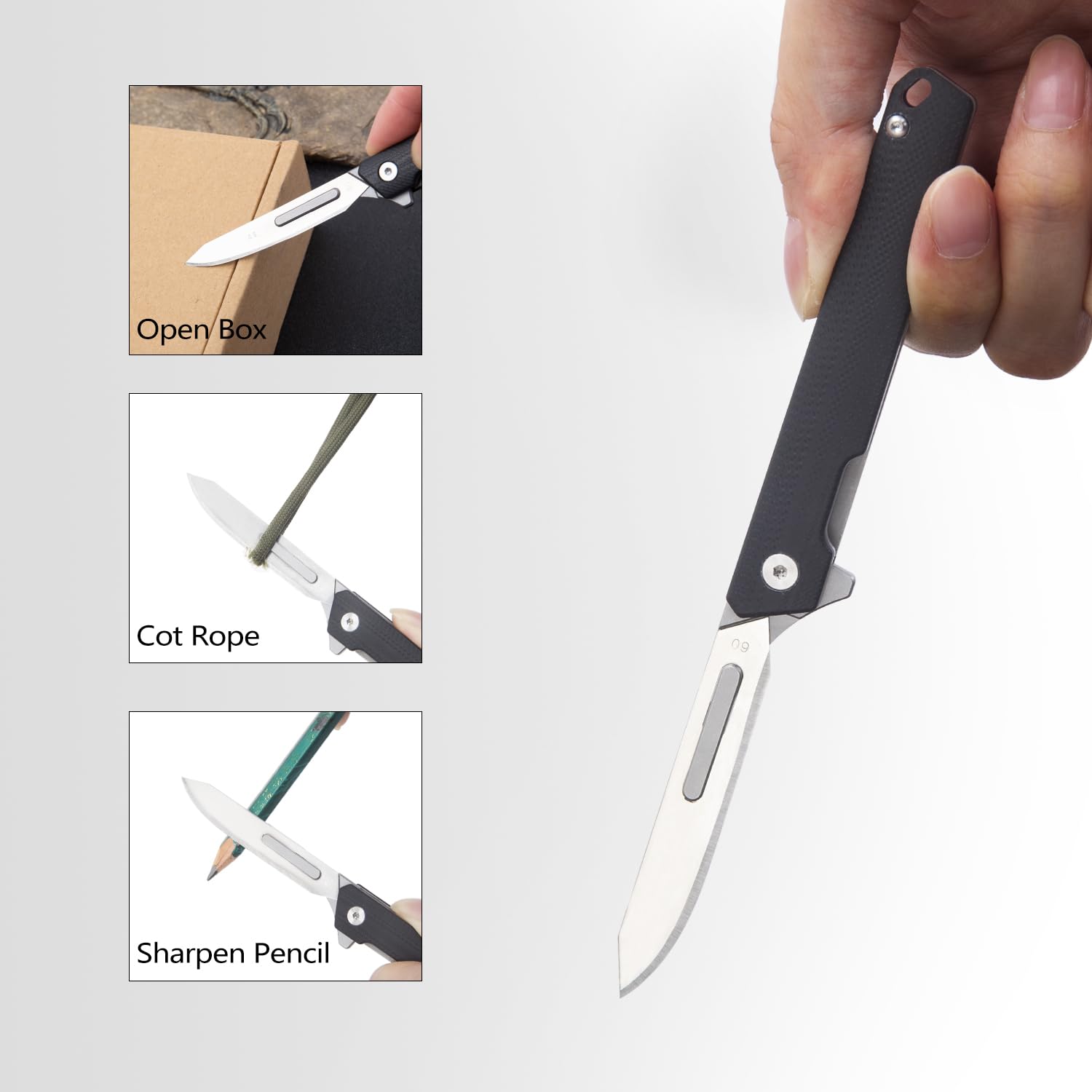 TGZUO Folding Pocket Knife G10 Handle Mini EDC Scalpel Knife Utility For Outdoor 10pcs #60 Carbon Steel Replacement Blades
