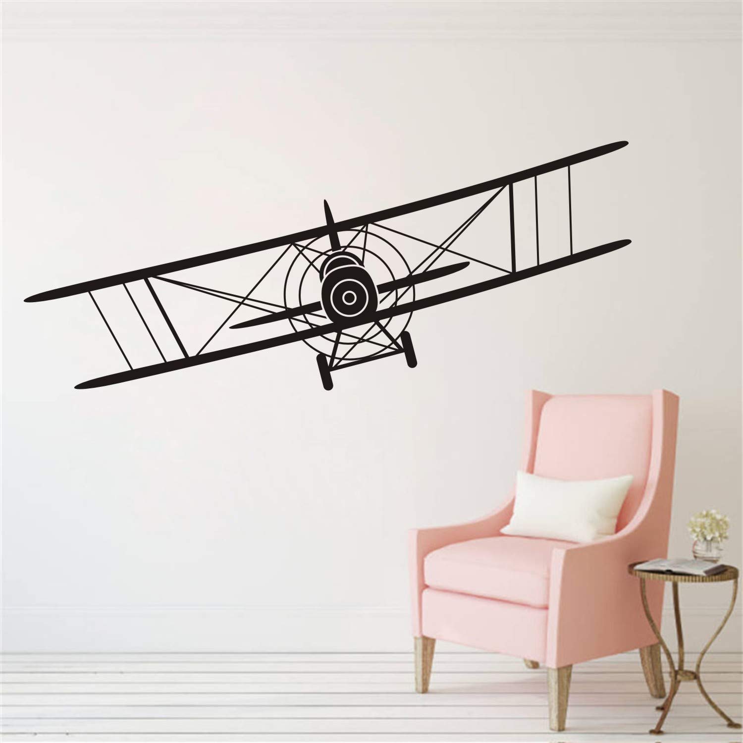 Makeyes Biplane Airplane Wall Decal Vinyl Sticker Decor for Kids Boys Nursery Living Room Design Bedroom Decoration DIY YMX53 (Black, 57X23CM)
