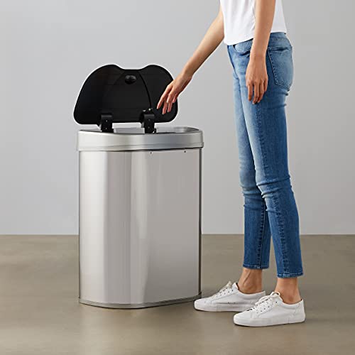 Amazon Basics Automatic Hands-Free Stainless Steel D-Shaped Trash Can, 70 Liter, 3 Bins