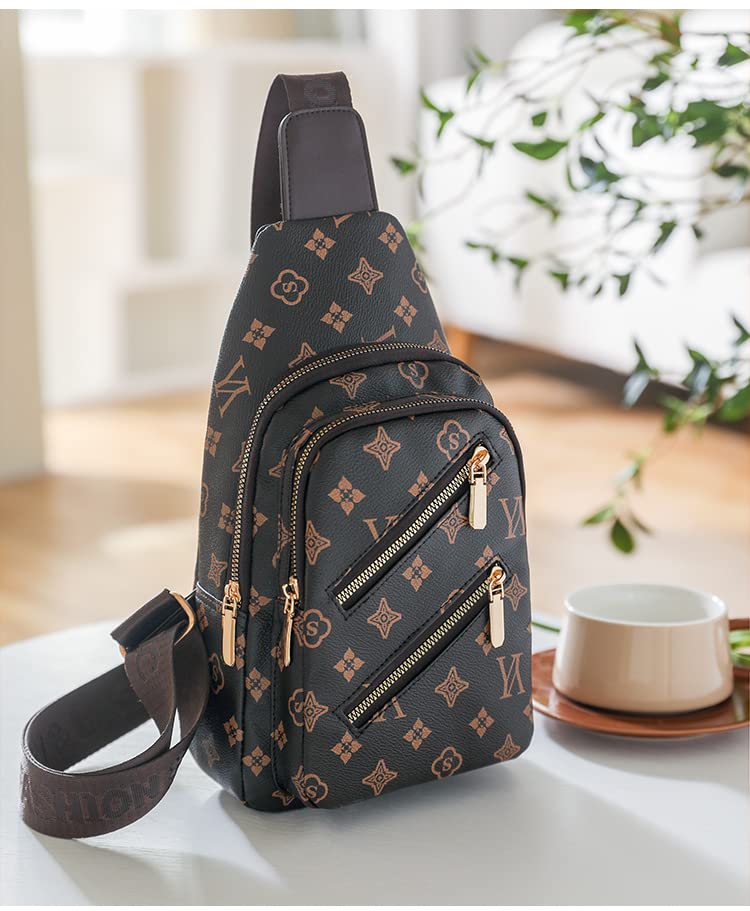 Anfei Sling Bag Women Small Crossbody PU Leather Satchel Daypack Shoulder backpack for traveling hiking Cycling