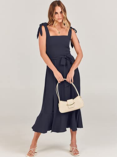 ANRABESS Women's Elegant Bridesmaid Dresses Square Neck Ruffle Split Midi Formal Dress for Wedding Guest Cocktail Party 2023 Gradution Prom Evening Night Dresses 893zanglan-L Navy Blue