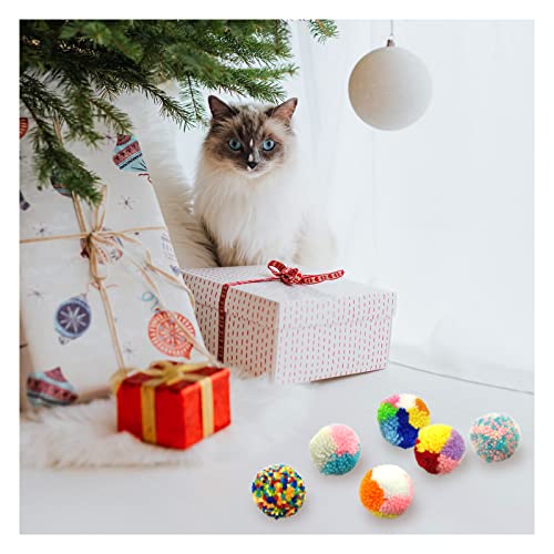 Andiker 6Pcs Assorted Color Cat Ball Toys, Woolen Yarn Puffs Cat Pom Pom Balls Interactive Kitten Chasing Toys