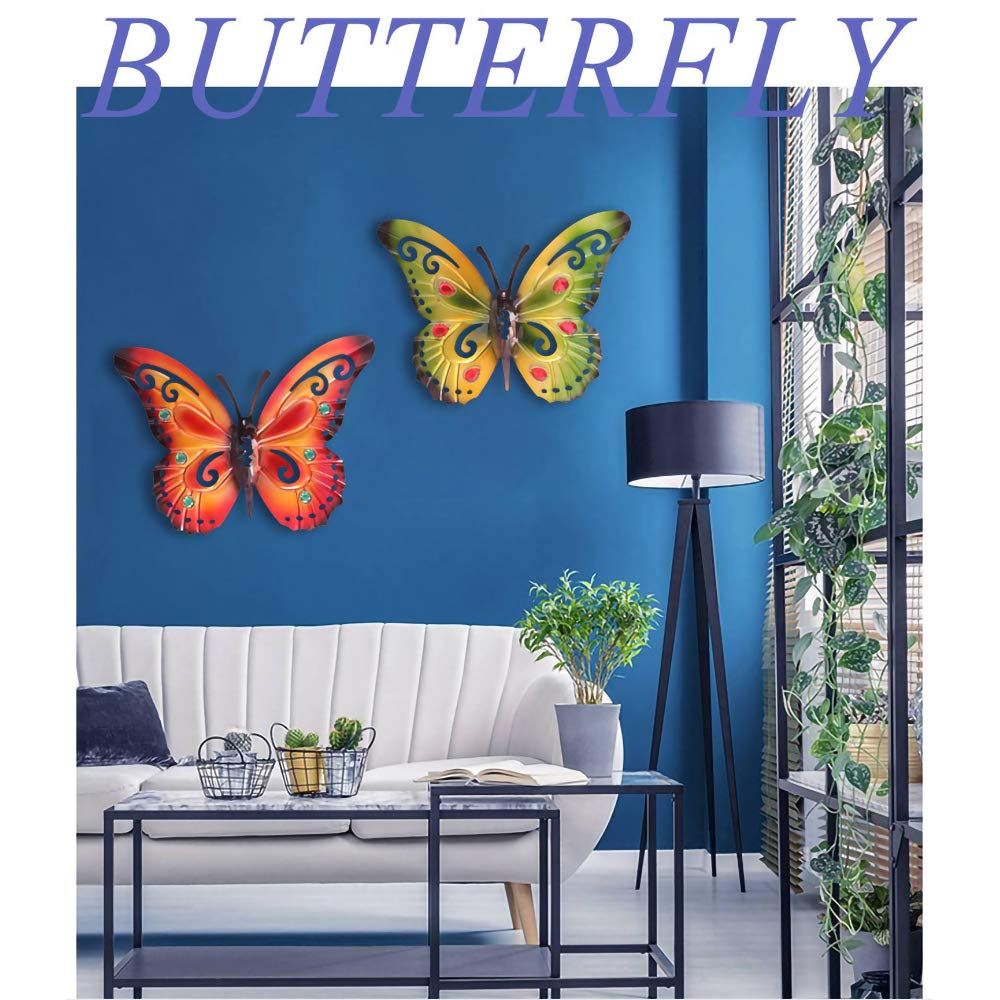 3D Metal Butterfly Wall Decoration Butterfly Wall Art for Garden Decor Wall Hanging Insert Decoration (Yellow)
