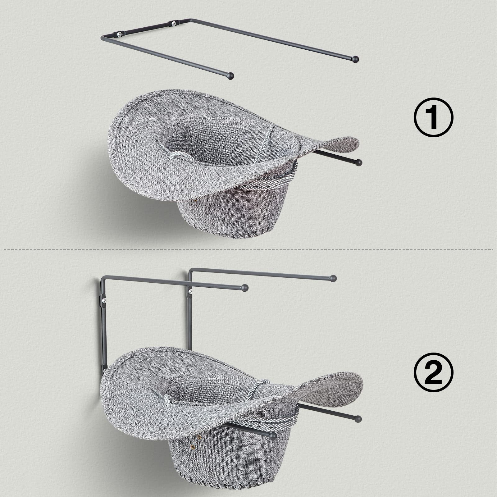 8 Pcs Cowboy Hat Rack for Wall, Wall Mounted Cowboy Hat Holder Organizer for Wall Room DIY Hat Hangers for Wall Display, Black Metal Hat Storage