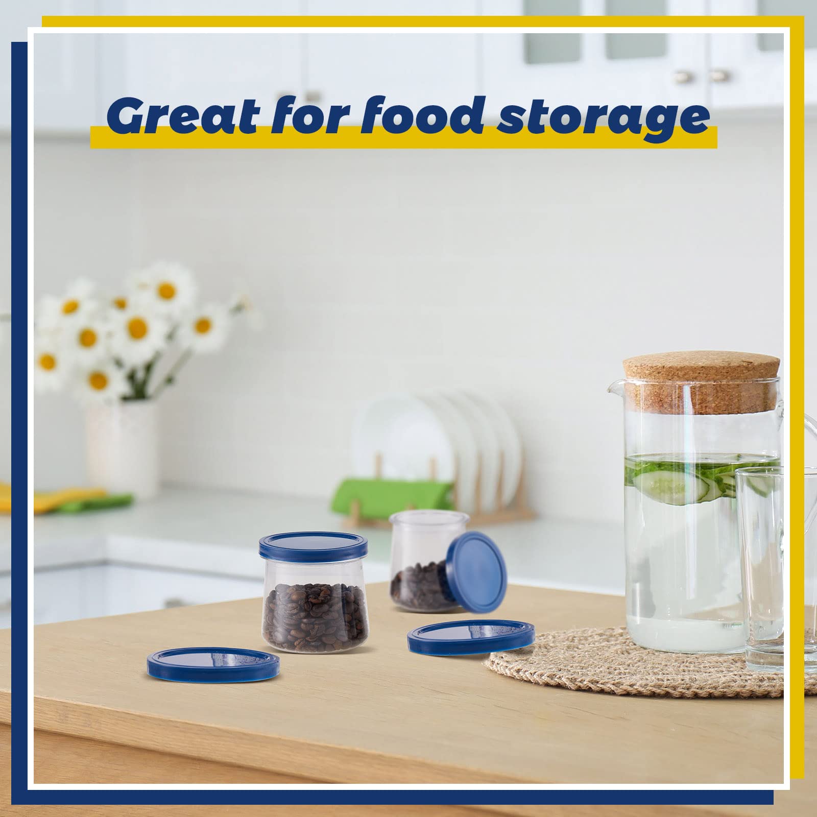 48 Pcs Yogurt Jar Lids Plastic Yogurt Container Lids Compatible with Oui Yogurt Jar Sealed Replacement Covers for Yogurt Jars Reusable Jar Lids Compatible with Oui Yogurt for Glass Container Jar, Blue