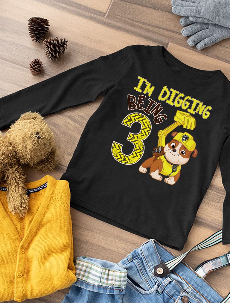 Paw Patrol Rubble Digging 3rd Birthday Shirt 3 Year Old Boy Toddler Kids Black