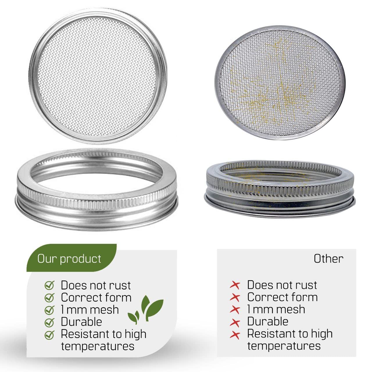 2PCS Stainless Steel Sprouting Lids – Regular Mouth Mason Jars Lids for Germination Kit Mason Jar Mesh Lids for Sprouts Grow Kit Sprouting Jar Lids for Growing Broccoli Alfalfa Mung Bean Sprouts