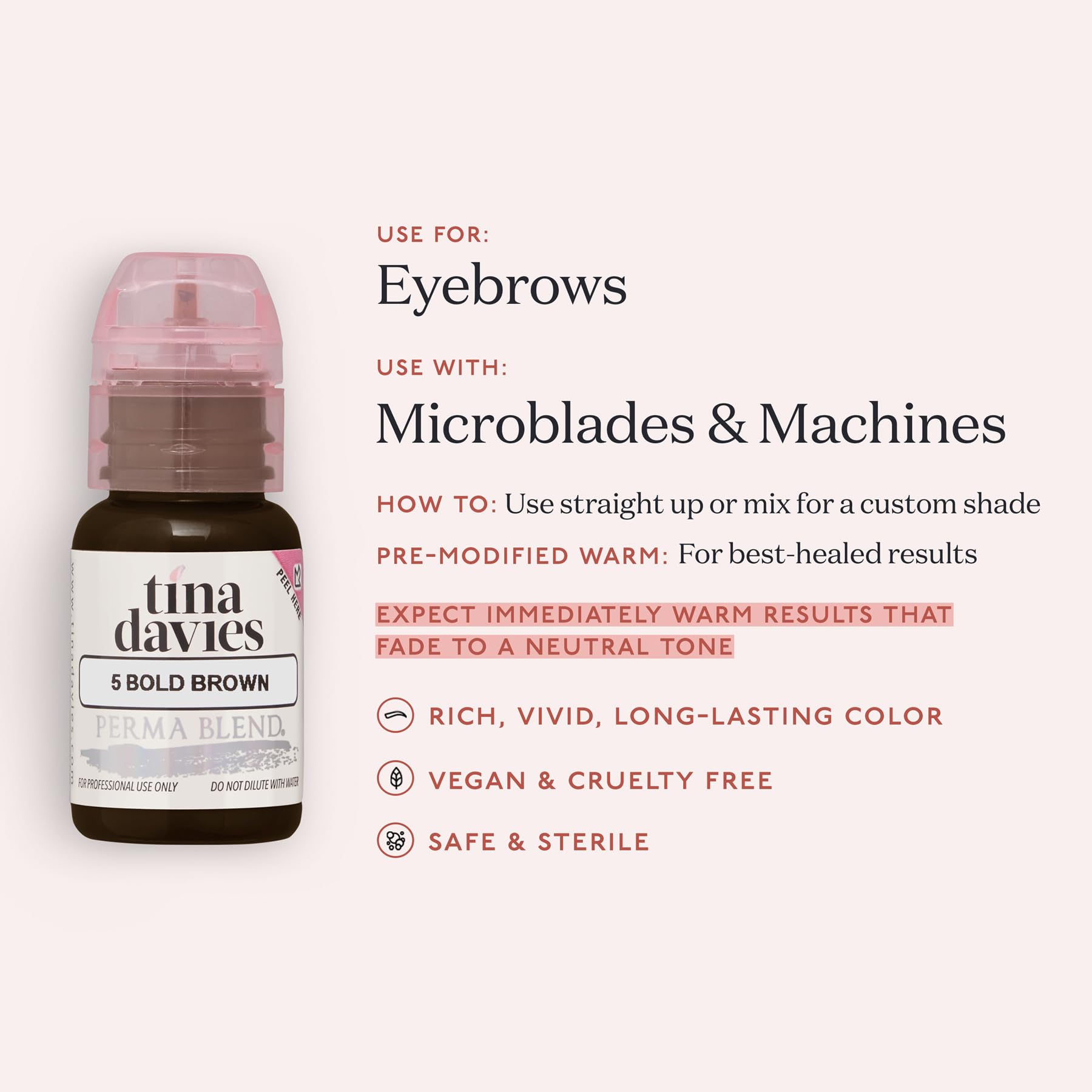Tina Davies Professional X Perma Blend Brow Pigment - Permanent Eyebrow Makeup - Colours Heal True to Tone - High Retention - Bold Brown, 1/2oz