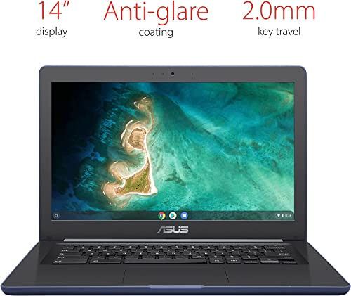 Asus Newest 14 Rugged & Spill Resistant Chromebook Education Edition Military STD 810G Intel N3350 160G Space(32G eMMC+128G Card) 4GB RAM WiFi Bluetooth Webcam DarkBlue Chrome OS+JVQ 5X Storage