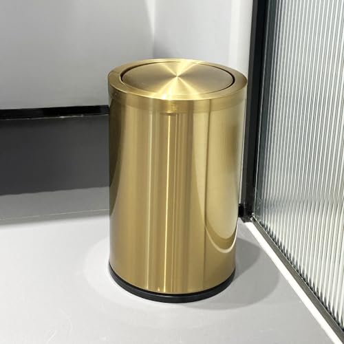 YOJIA 9L / 2.4 Gallon Stainless Steel Gold Trash can with Flipping Lid, Fingerprint-Proof Garbage Cans, Wastebasket Bin for Bathroom,Bedroom,Dorm,Office,Hotel,Metallic Gold (Gold Single Layer)