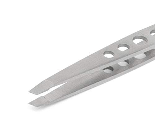 GERMANIKURE Professional Perforated Slanted Tweezers - FINOX Stainless Steel sharp tweezers in Leather Case - Professional Tweezers –Easy to use best tweezers- Ethically made in Solingen Germany 4403
