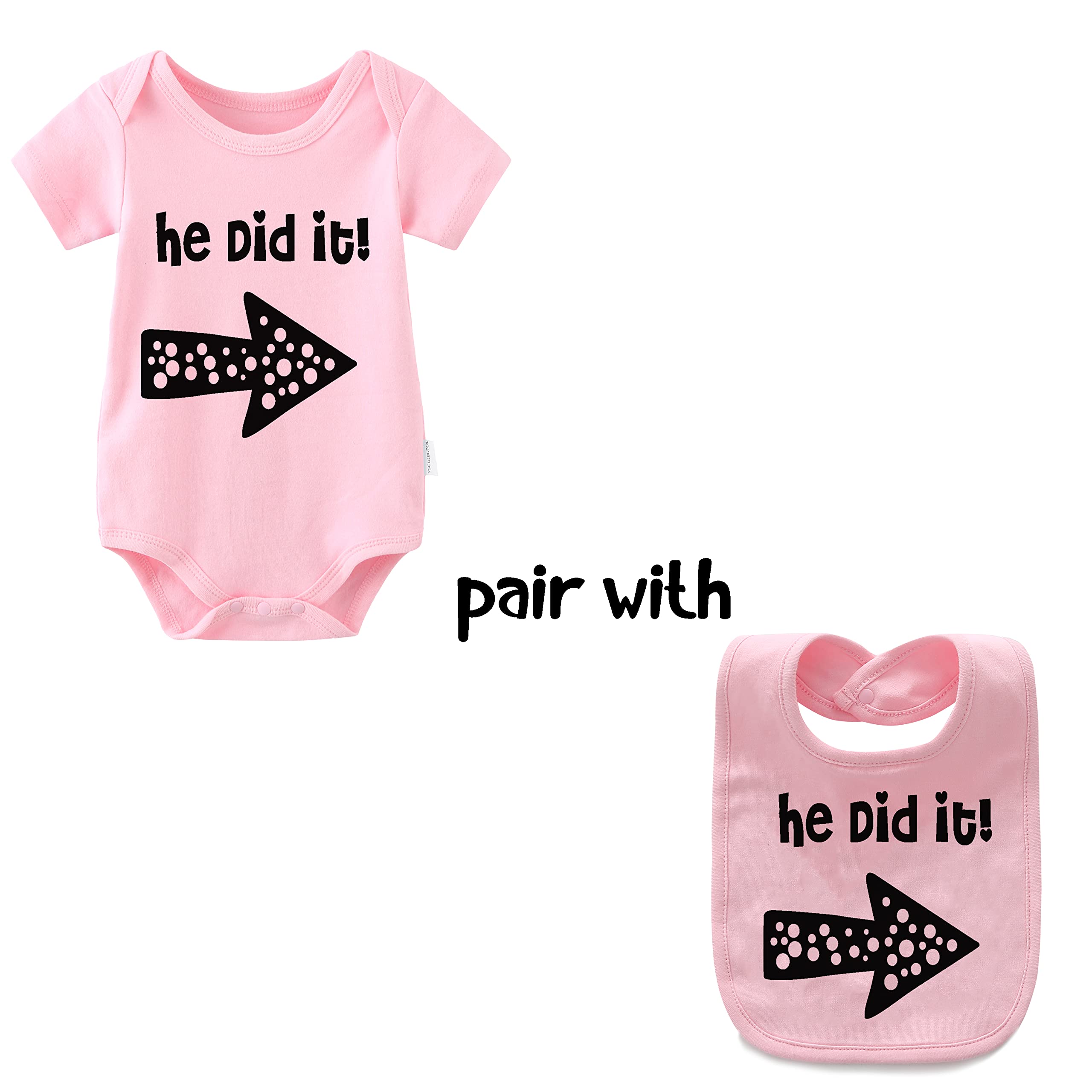 YSCULBUTOL Baby Twins Bodysuits He/She Did It Twin Outfit Girl Romper With Hat Set(Pink did 3M)