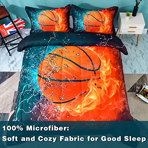 Andency Basketball Comforter Queen(90x90 Inch), 3 Pieces(1 Basketball Comforter, 2 Pillowcases) Sport Microfiber Comforter Set Bedding Set for Kids Boys Girls Teens