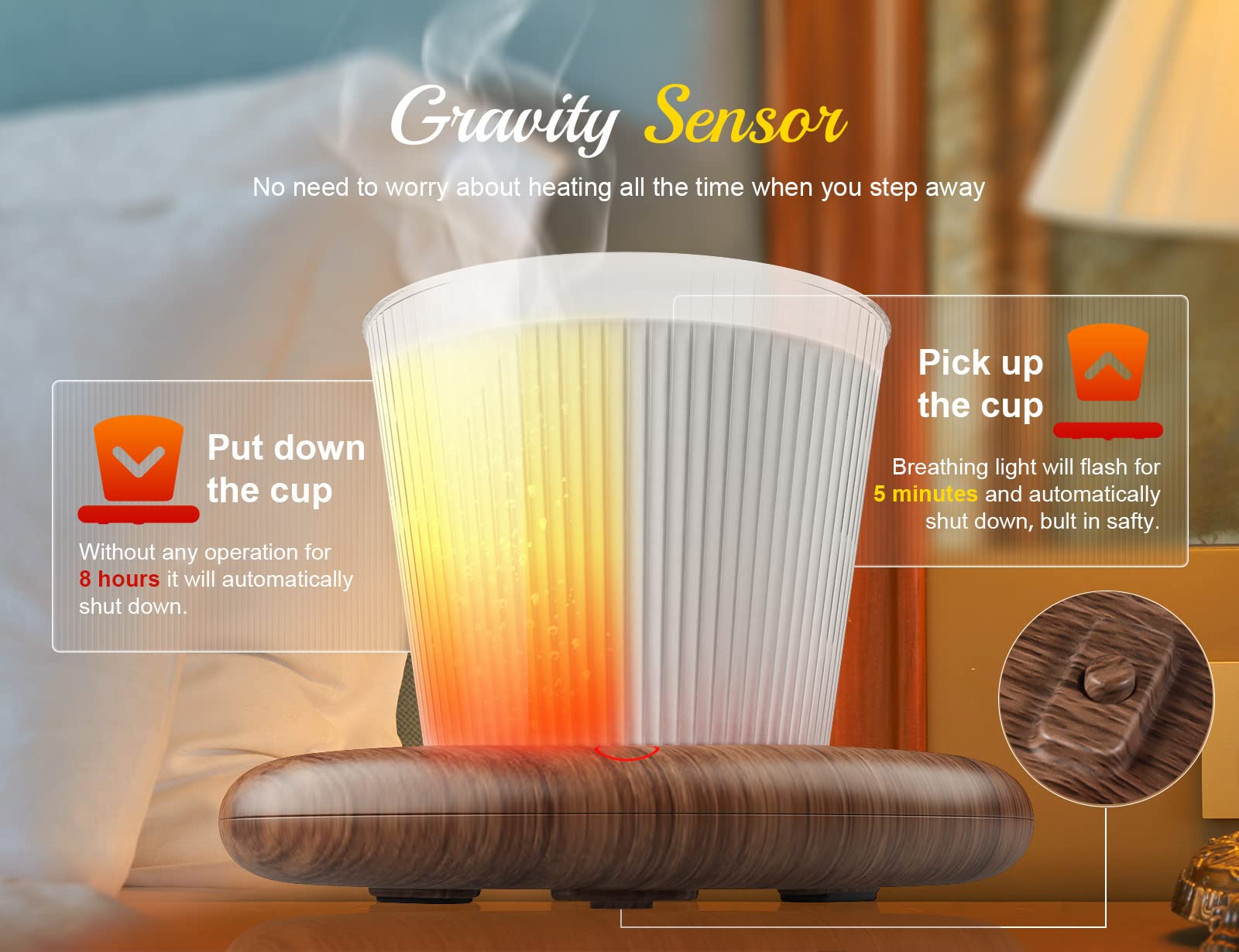 Coffee Mug Warmer, 40W Coffee Cup Warmer for Desk with 3 TEM Setting Breathing Light Gravity-Induction Smart Electric Beverage Warmers Heating Plate for Coffee, Milk, Tea, Candle Wax