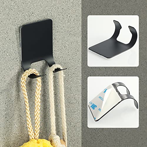 Alise 10 Pcs Self-Adhesive Utility Hooks Coat Hook Double Towel Clothes Hooks for Bathroom Kitchen Wardrobe Window Glass Door Garage,Free-Drilling Stainless Steel Black Finish