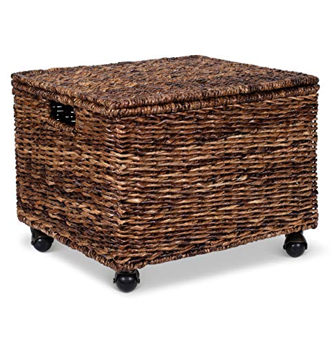 BirdRock Home Seagrass Rolling File Cabinet - Storage Organizer Box with Lid - Home Office Decor - Decorative Organize - Letter Legal Hanging Filing Container - Strong Durable Toy Pillow - Espresso