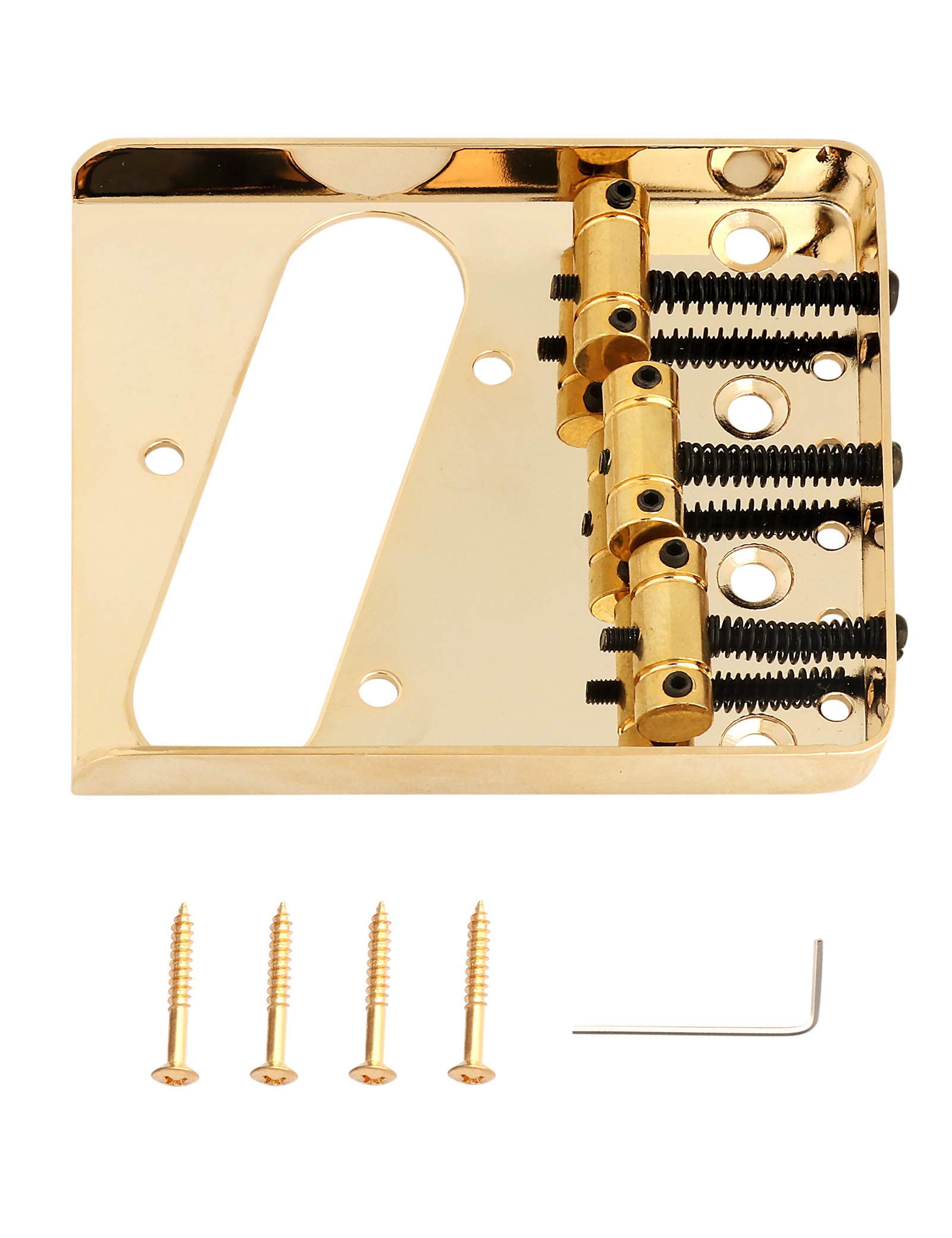 Bogart Guitar Bridge Tailpiece 3 Pcs Zinc Saddles Bridge for Vintage Tele Telecaster Style Electric Guitar Parts Top or Bottom Load Ashtray Style Gold.