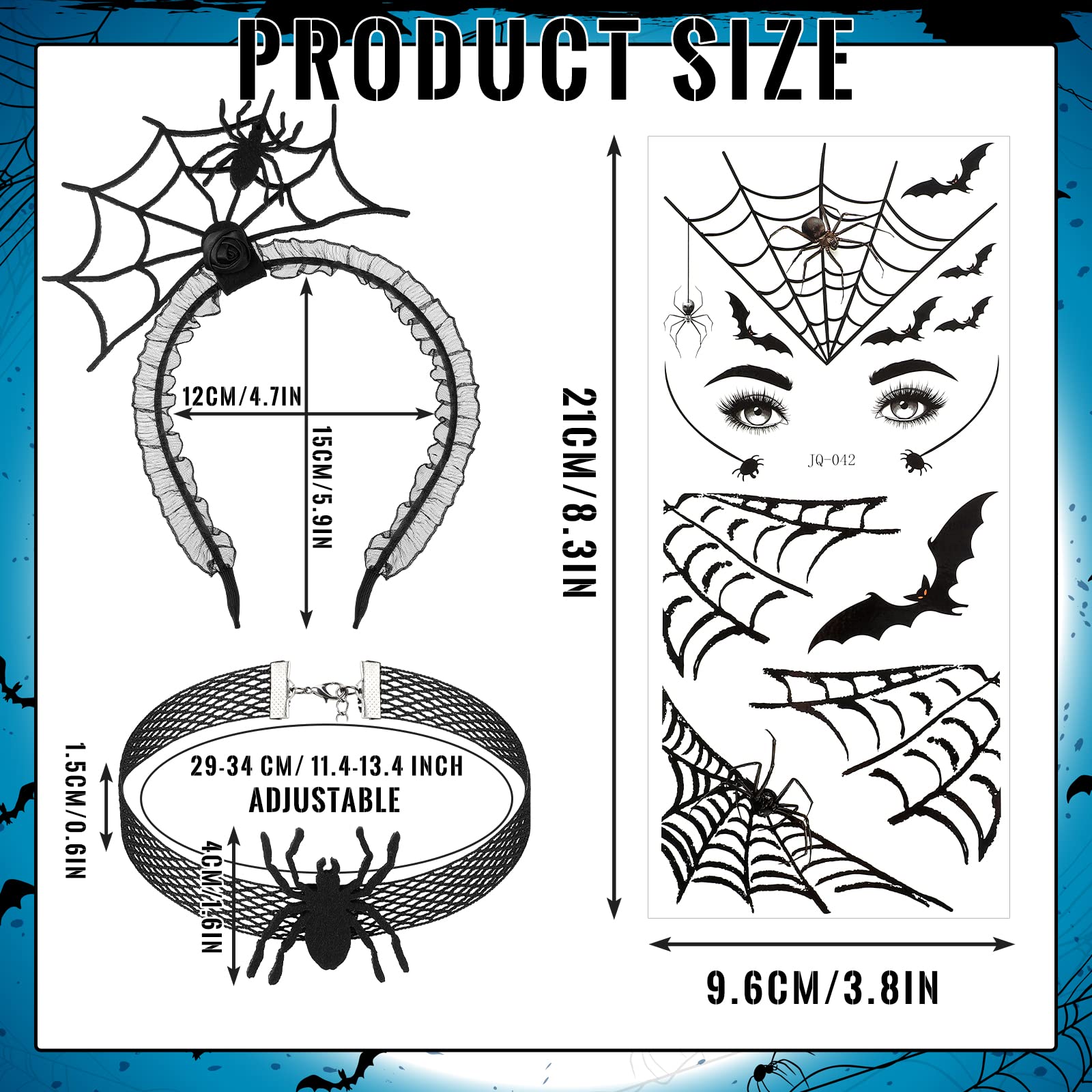 8 Pcs Halloween Cosplay Party Accessories 6 Sheet Halloween Spider Face Tattoos Spider Web Net Temporary Tattoos 1 Halloween Spider Necklace Lace Choker 1 Halloween Spiderweb Headband Head Piece