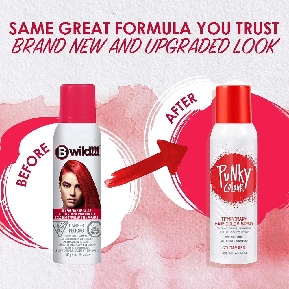 Punky Temporary Hair Color Spray, Cougar Red, Non-Damaging Spray-On Hair Dye Instant Vivid Hair Color, 3.5 oz, 2-Pack