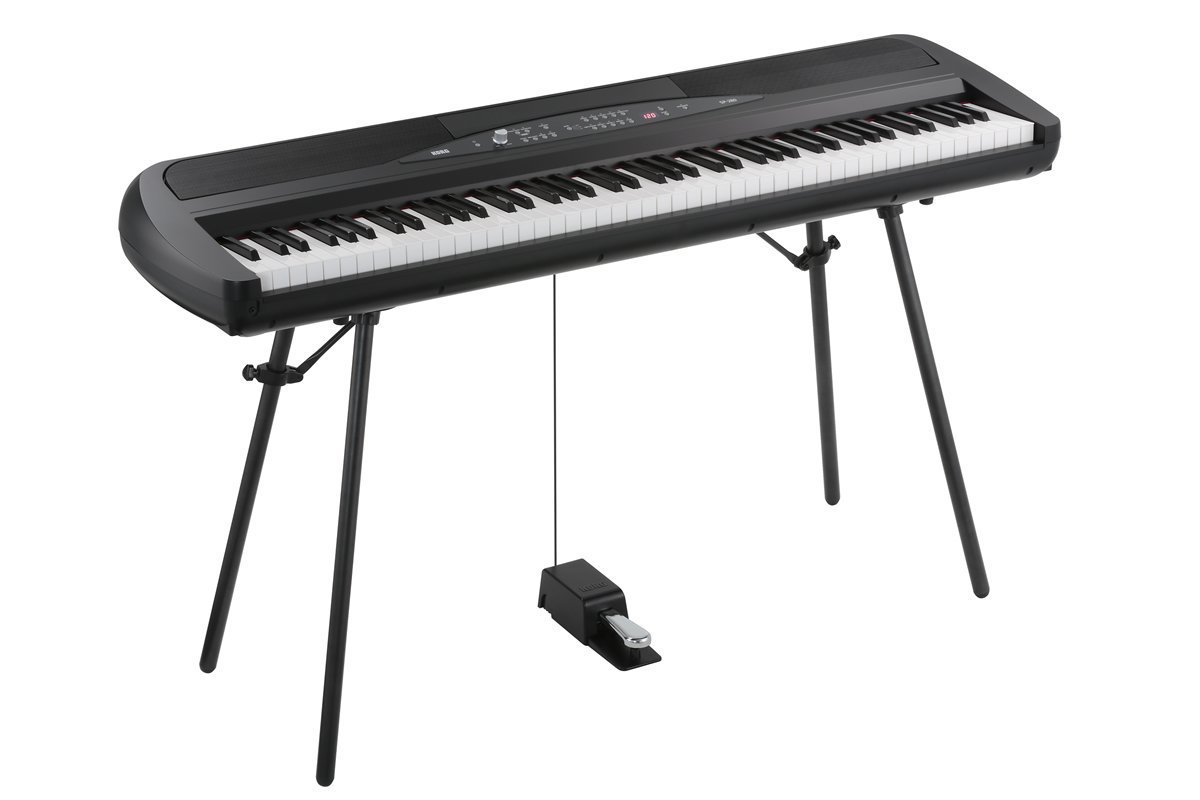 Korg SP-280 Digital Piano - Black Bundle with Furniture Bench, Pedal, Headphones, Dust Cover, Austin Bazaar Instructional DVD, and Polishing Cloth