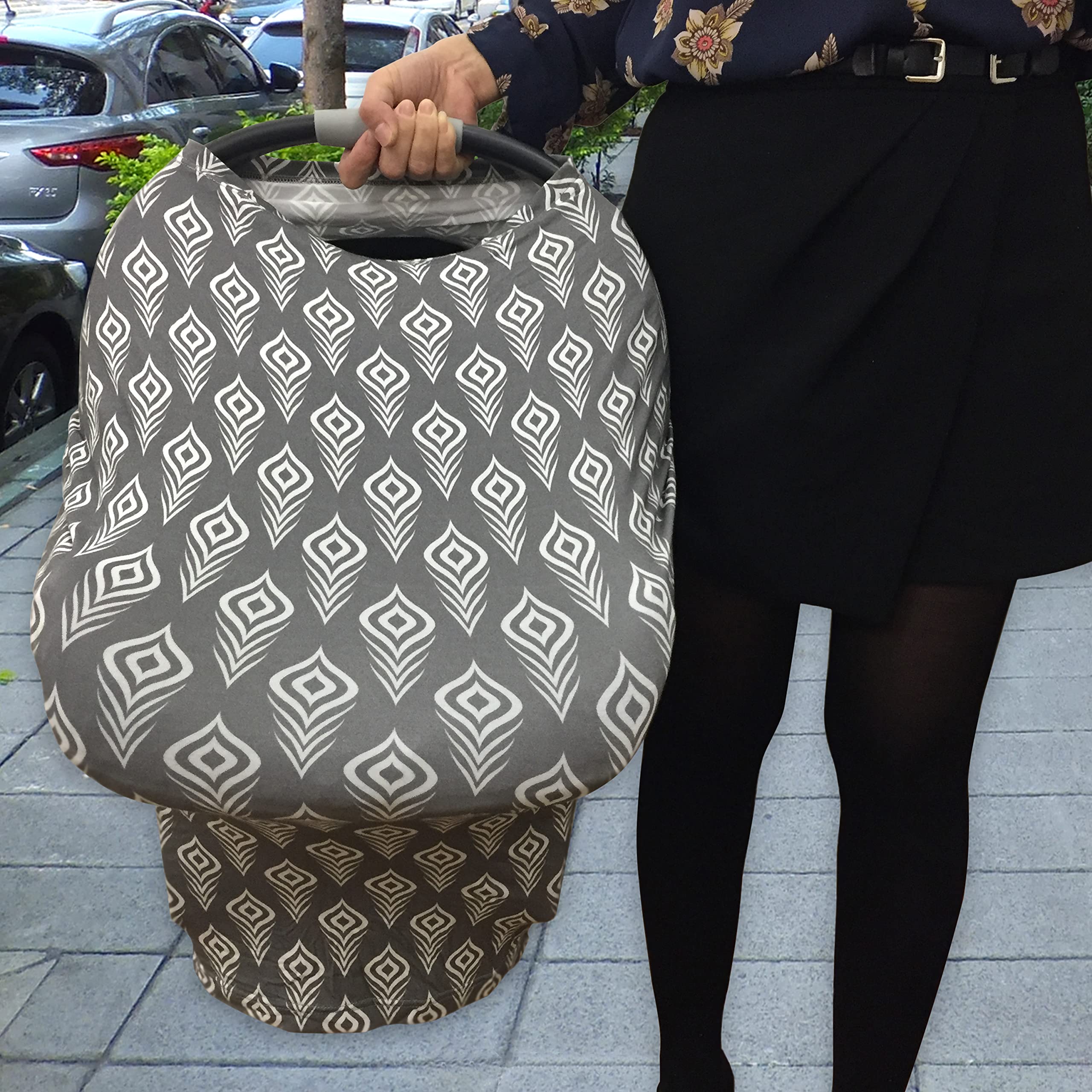 Wendy Bellissimo Multipurpose Shopping Cart and Highchair Cover, Nursing Cover, can be Used as Scarf, Infant Car Seat Cover, Feather Printing