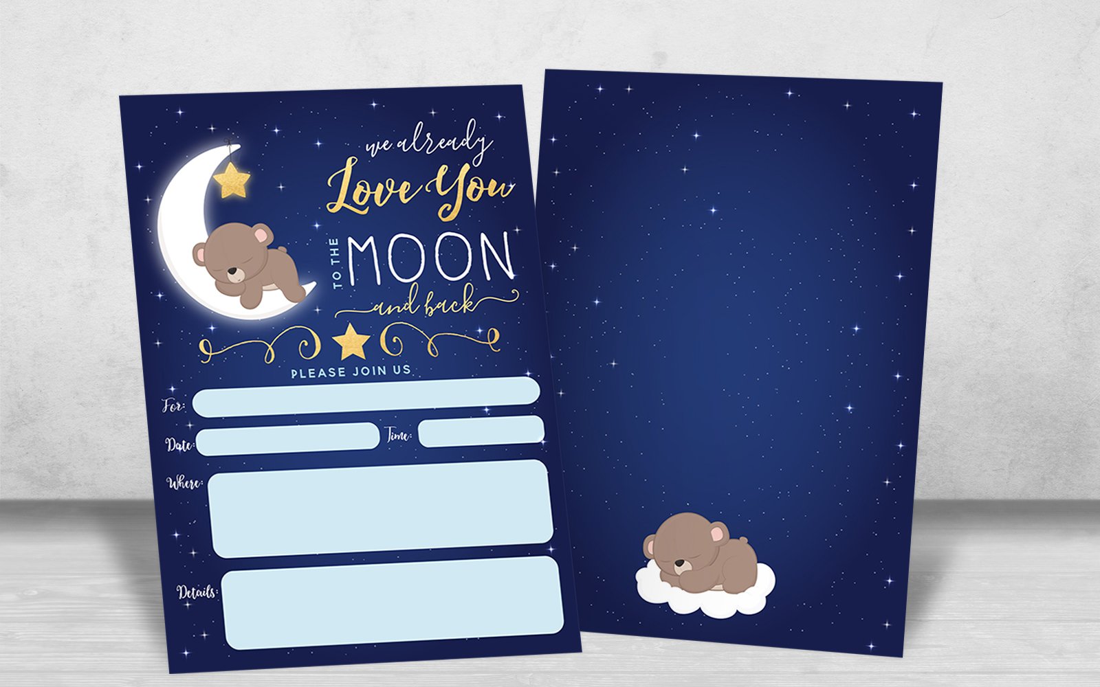 Your Main Event Prints Moon Bear Baby Shower Invites, 20 Count, 5x7, Blue, Premium Heavy-weight Card Stock