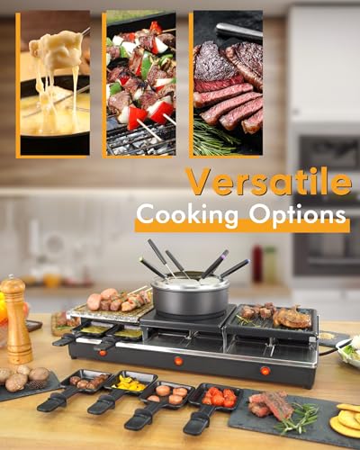 Saenchue Raclette Table Grill - Indoor Electric Grill Griddle - Nonstick Extra Large Reversible 4-In-1 Outdoor Dishwasher Safe with Cheese 12 Paddles 12 Spatulas for 12 Person, FD-12