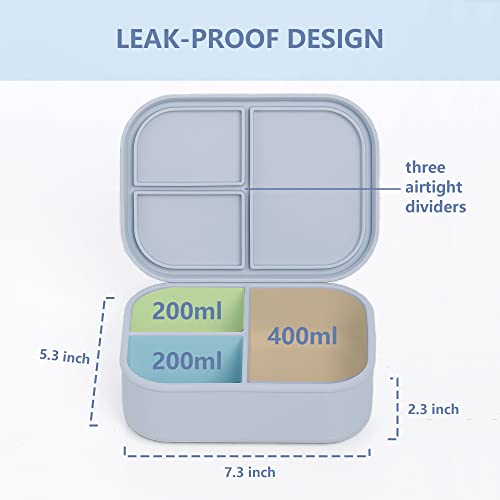 AirTaxiing Silicone Bento Box Lunch Box Microwave Freezer and Dishwasher Safe Food Container with Compartments BPA-Free Leak-Proof Drop-Proof Bento Box (Gray)