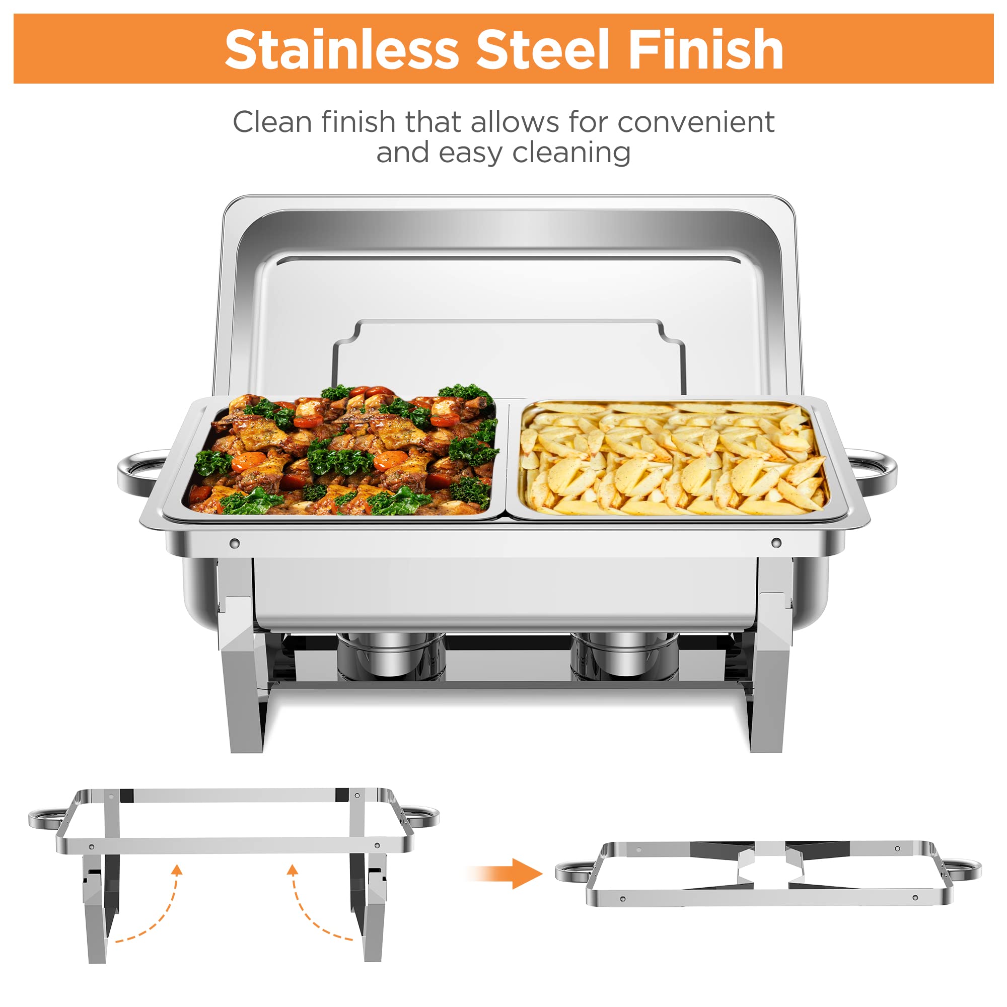 6 Pack Buffet Warmer, Chafing Dish Buffet Server & Food Warmer Set, Stainless Steel Rectangular Round Catering Supplies for for Parties Events Wedding