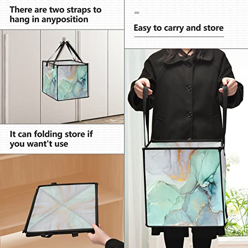 Blueangle Green Marble Texture Cube Storage Bin with Handles, 13 x 13 x 13 in, Large Collapsible Organizer Storage Basket for Home Décor(492)