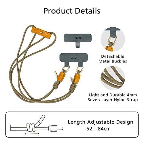 Alto Crossbody Phone Lanyard: detachable patch, nylon strap with Italian leather pad, for iPhone 15/15 Plus/15 Pro /15 Pro Max case (Caramel Brown)