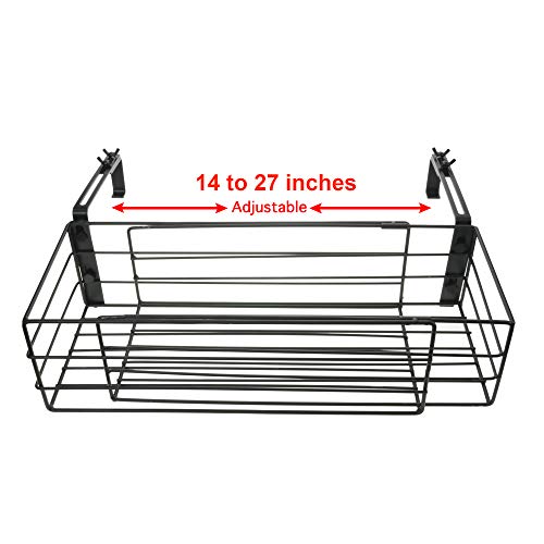 Adjustable Flower Pot Rack Holder Plant Stand - Expands 14"-27" to accomodate Multiple flowerpots, Hanger Hooks fit Almost Any Balcony, Fence or Deck Railing up to 6" Wide - Steel Black