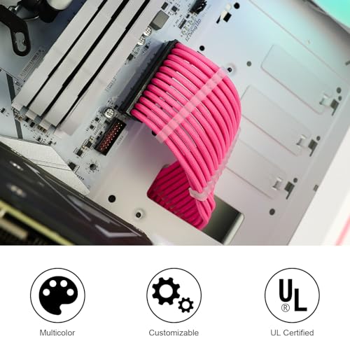 Vetroo PSU Extension Cable Sleeved Customization Mod PC Power Supply Cable, Soft Nylon Braided with Comb Kit 18AWG ATX/EPS/8 Pin PCI-E/6+2 Pin PCI-E (Pink)
