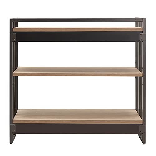 Leick Home 70008-WOGM Mixed Metal and Wood Slatted Bookshelf, White Oak/Gunmetal Gray