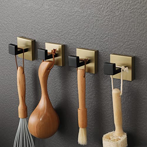 Alise Towel Hooks Single Robe Clothes Hook for Bathroom Toilet Shower Bathtub Bedroom Kitchen Wall Mount,SUS304 Stainless Steel Gold and Black Finish Pack of 4