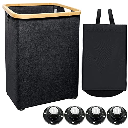 Black Laundry Basket with Wheels - 79L Laundry Hamper with Removable Laundry Bag, Foldable Easy Carry Handles Dirty Clothes Hamper for Laundry Room, Bedroom, Toys Storage Organizer