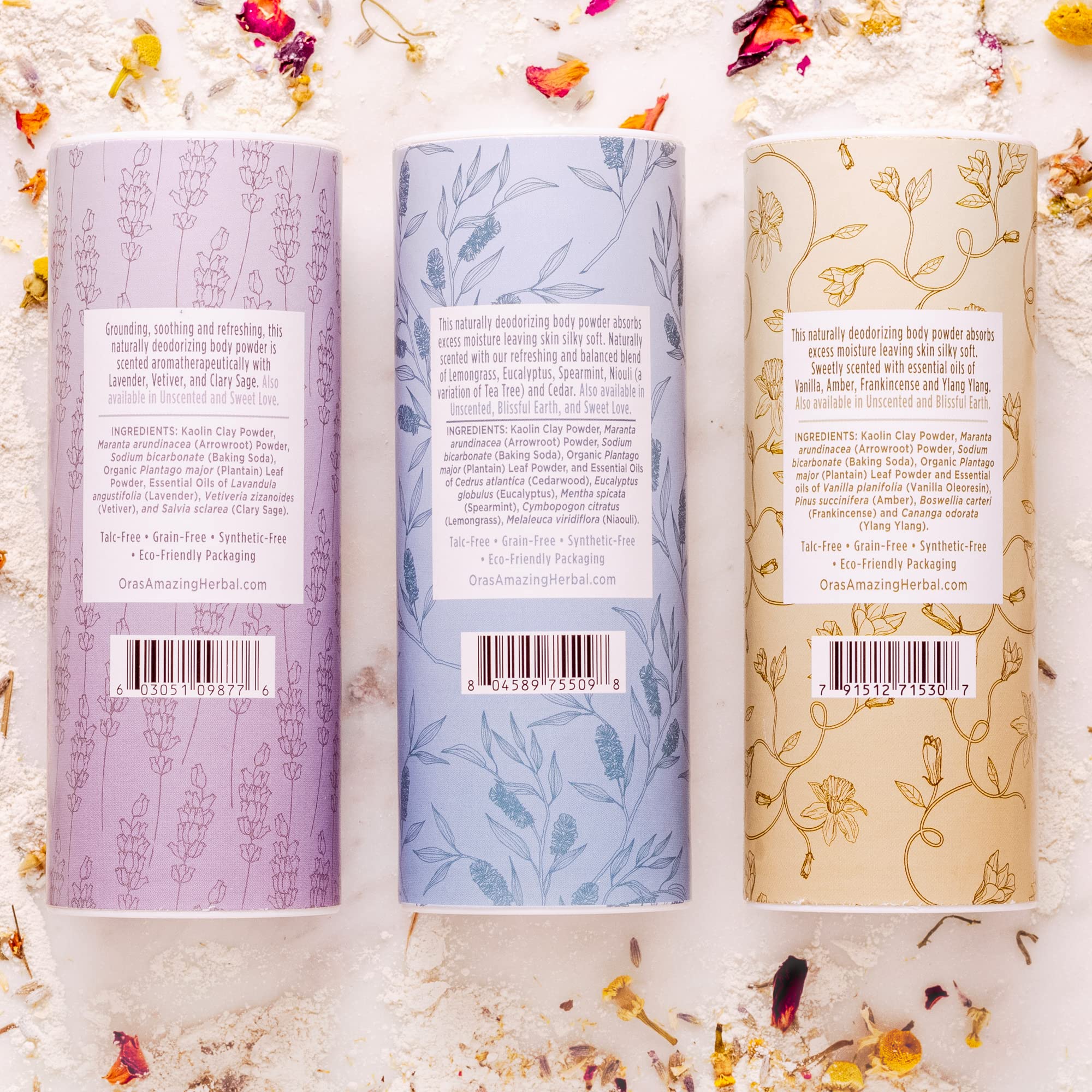 Natural Talc Free Powder, Body Powder for Women, Blissful Earth Scent with Lavender Essential Oil Blend, No Talc, Corn, Grain, Scented Bath Powder, 2.5 oz (3 Pack Body Powders)