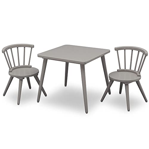 Delta Children Windsor Kids Wood Table and Chair Set (4 Chairs Included) - Ideal for Arts & Crafts, Snack Time, Homeschooling, Homework & More, Grey