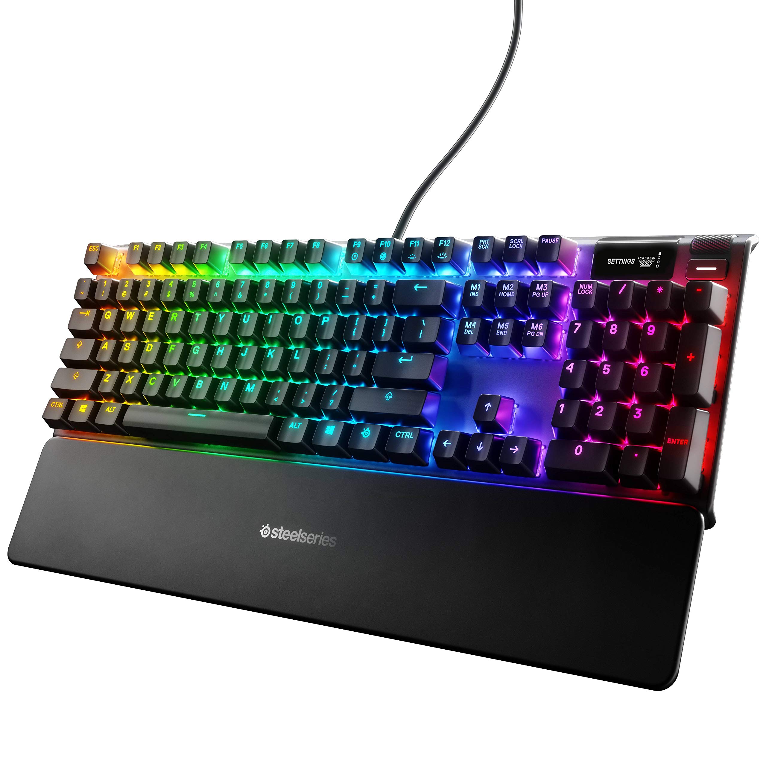 SteelSeries Apex 7 Mechanical Gaming Keyboard – OLED Smart Display – USB Passthrough and Media Controls – Tactile and Quiet – RGB Backlit (Brown Switch) with PRISMCAPS-Double Shot Keycaps