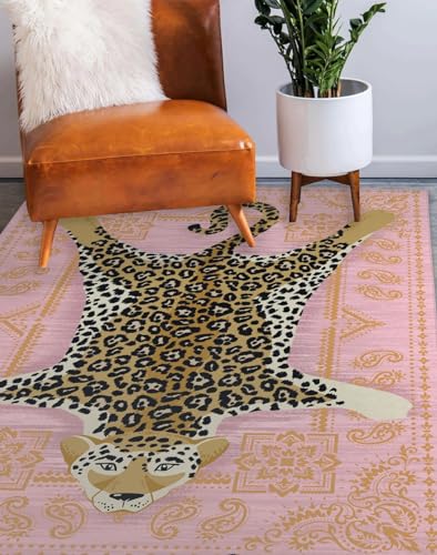 Vintage Boho Style Cheetah Print Area Rug 2x3 Red Leopard Wool Rug for Living Dining Room Bedroom Washable Anti Slip Stain Shedding Foldable Low Pile Soft Carpet