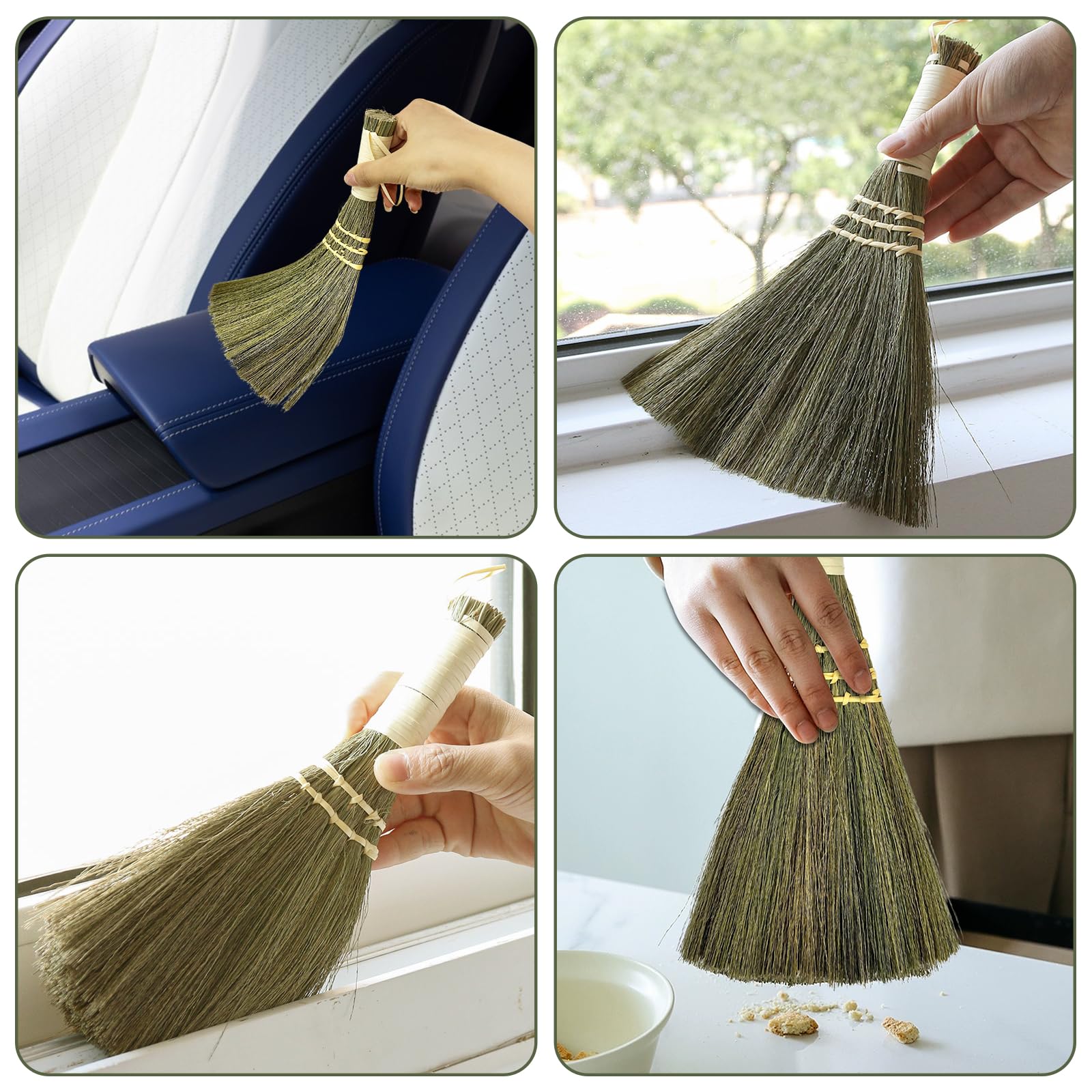 4pcs 10.6 Inch Short Handle Whisk Broom Mini Broom, Natural Bristles Handheld Brush Hand Broom for Multi Surface Sweeping Small Hand Broom Brush for Outdoor Camping Car Porch Debris Dust Dirt