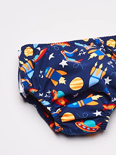 Swim Time Boys' Reusable Swim Diaper UPF 50+ with Side Snaps, Navy Space/Rocketships, Medium