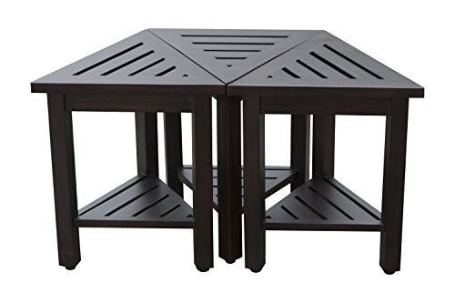 Decoteak FlexiCorner 17" Triangular Teak Modular Shower Bench and Table with Shelf