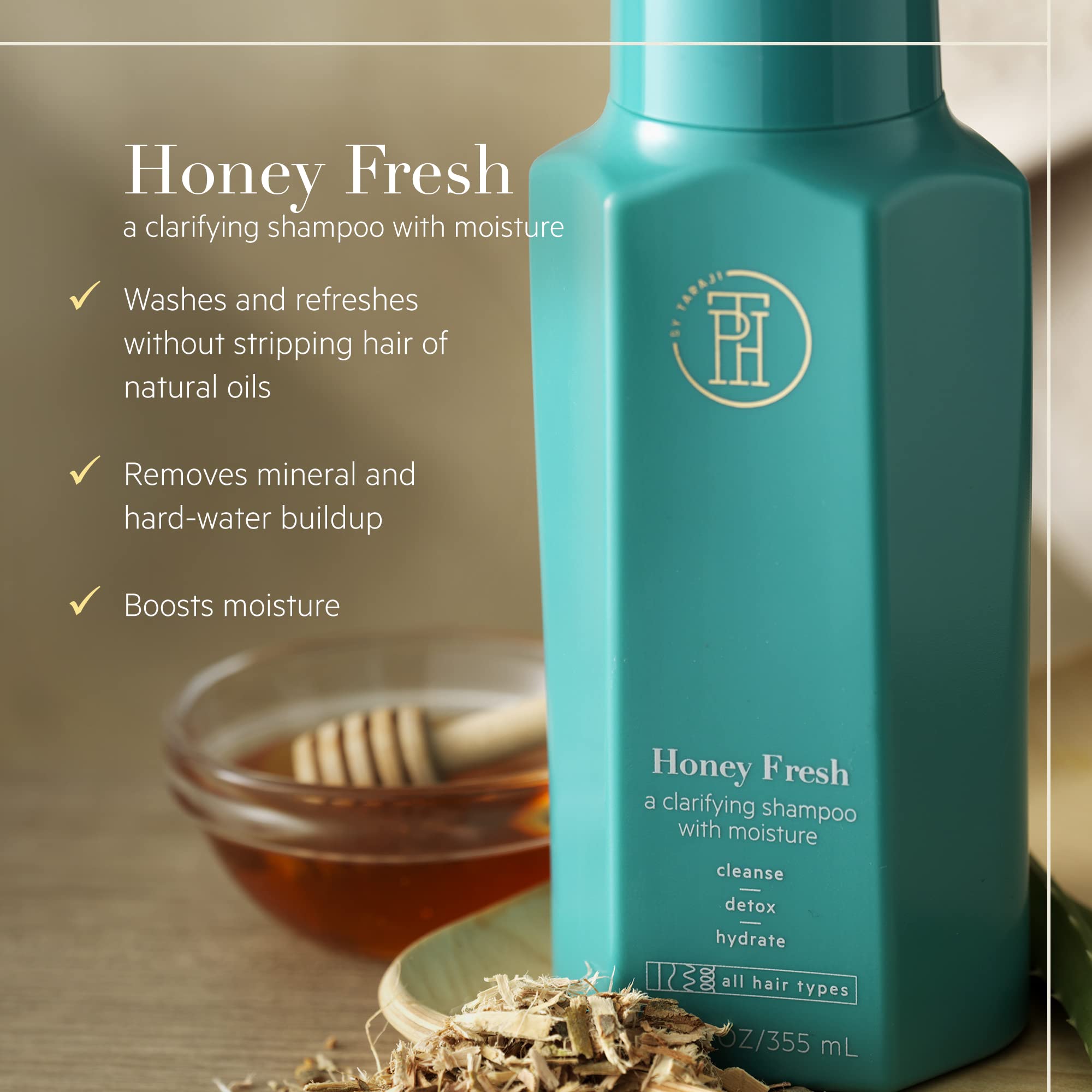 TPH BY TARAJI Honey Fresh Sulfate Free Clarifying Shampoo for Buildup with Aloe, Honey & Willowbark Extract | For Oily Hair | Gentle, Non-Irritating, Anti-Residue | For Women & Men, 12 fl. oz