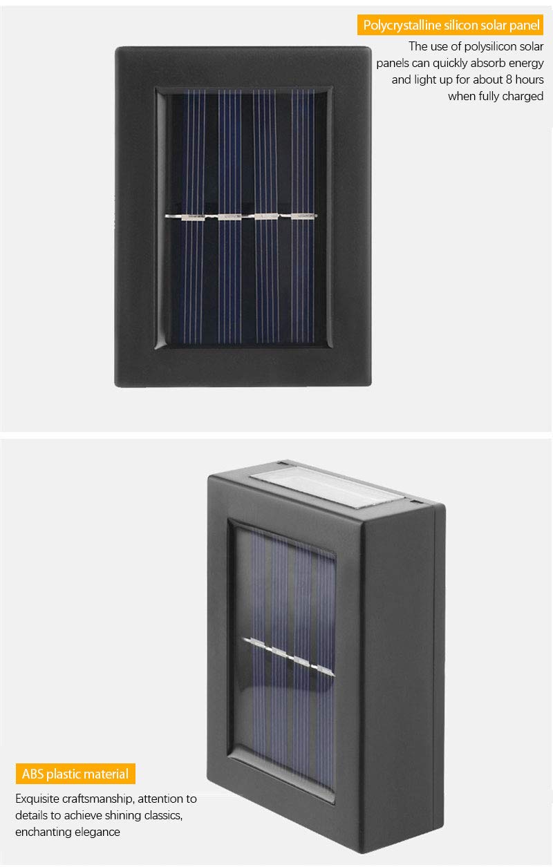 LOOCOO 2 LED Solar Wall Light UP and Down Illuminate Outdoor Sunlight Sensor Lamp IP65 Waterproof Modern Nordic Style Decor for Home Garden Porch