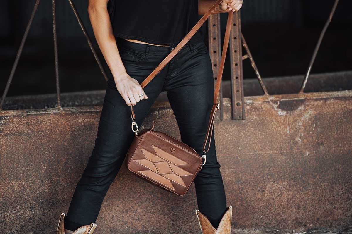 STS Ranchwear Compact Leather Kai Collection Adjustable Shoulder Strap Crossbody Bag, Tan