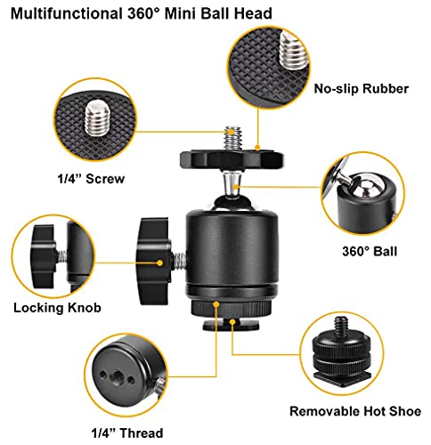 Camera Super Clamp Mount with Ball Head Mount Hot Shoe Adapter with 1/4 Thread for GoPro Hero 10 9 8 7 6 5 4,DJI Action Cameras, LCD Field Monitor LED Lights 360°Motorcycle Camera Mount